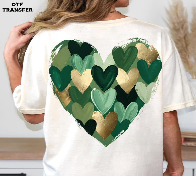Oil Brushstroke St Patrick’s Day Heart DTF Transfer, Glitter Effect ...