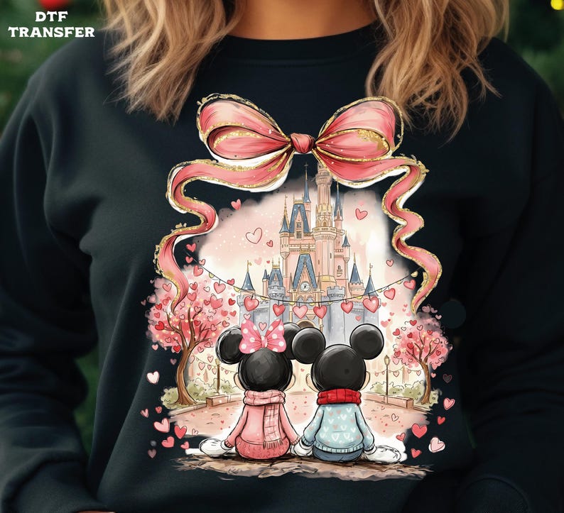 Preppy Mickey and Minnie Valentine's Day DTF Transfer: Glitter Effect ...