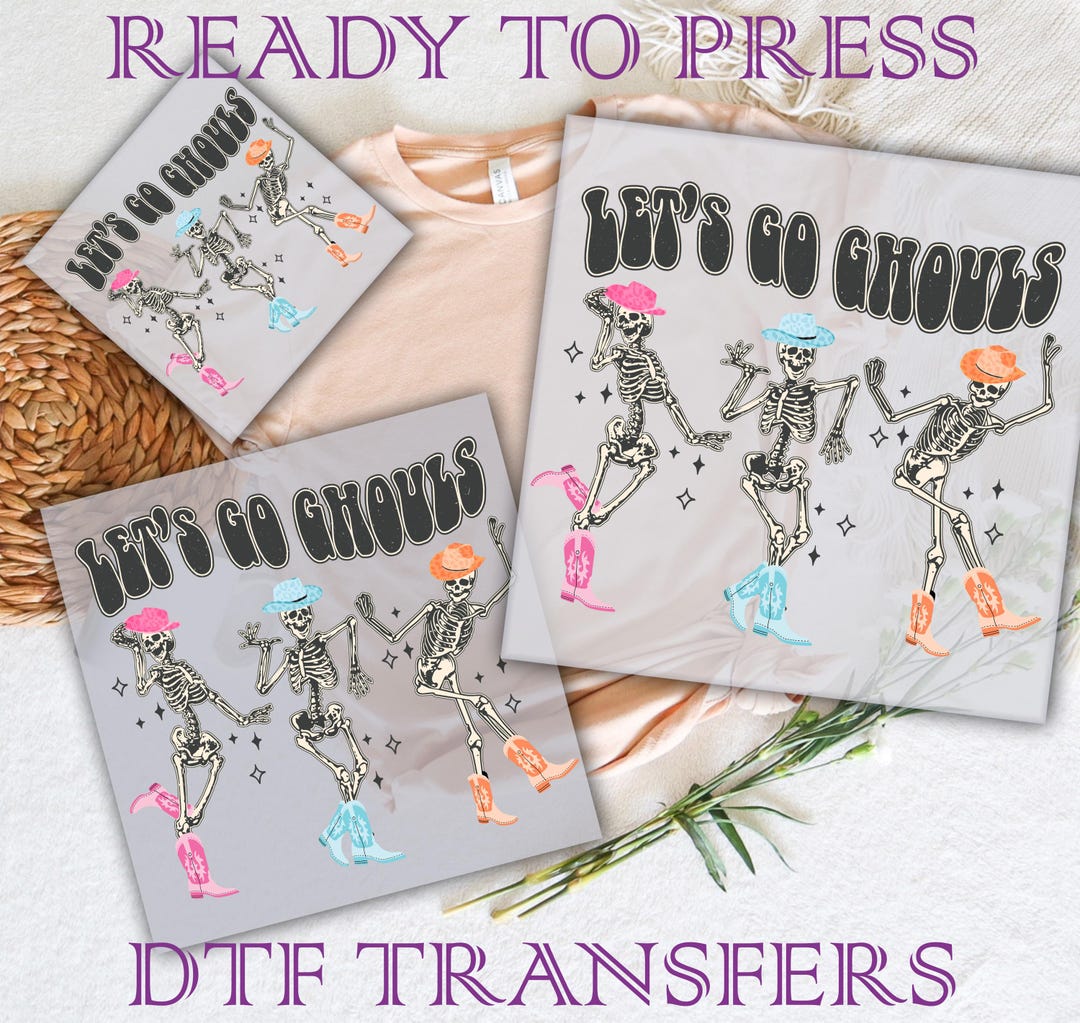 Let's Go Ghouls DTF: Retro Halloween Skeleton Heat Transfer - Etsy