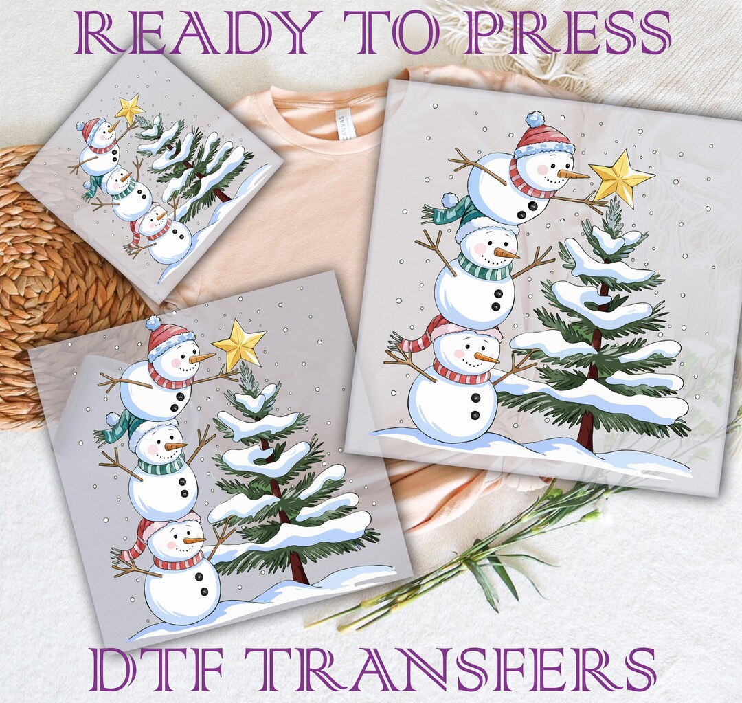 Funny Christmas Snowman DTF Transfer, Stacking Snowman, Ready to Press ...