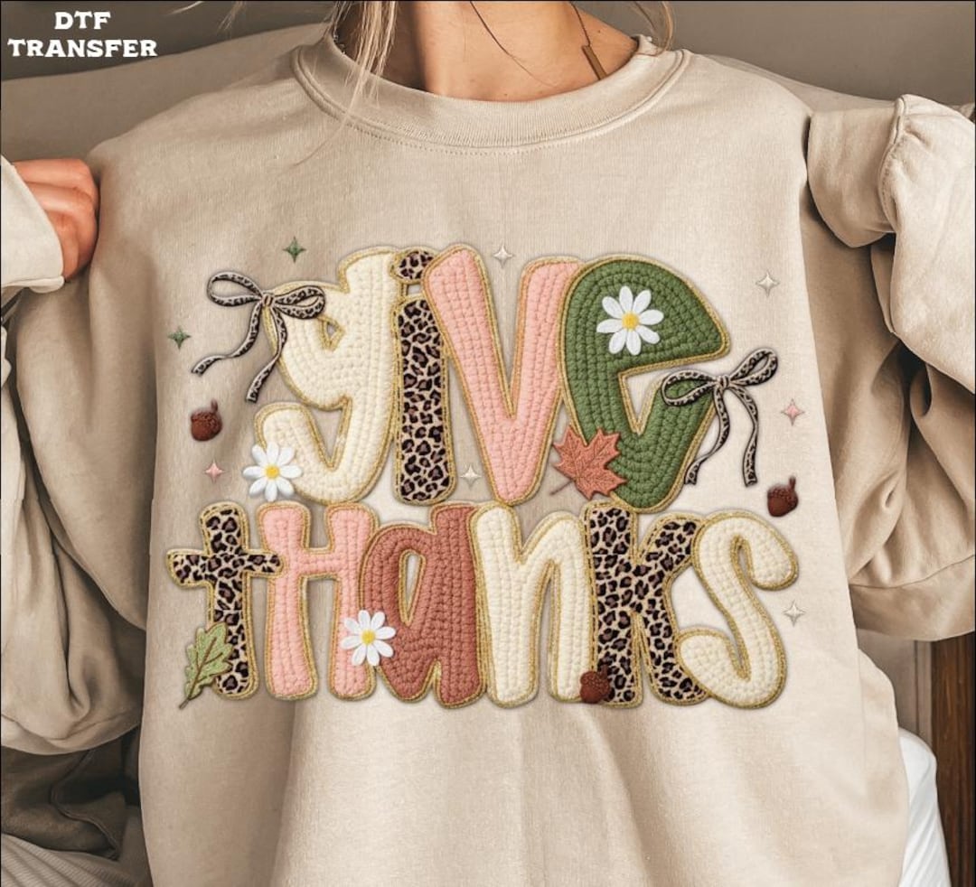 Leopard Give Thanks Faux Crochet Design DTF Transfer - Etsy