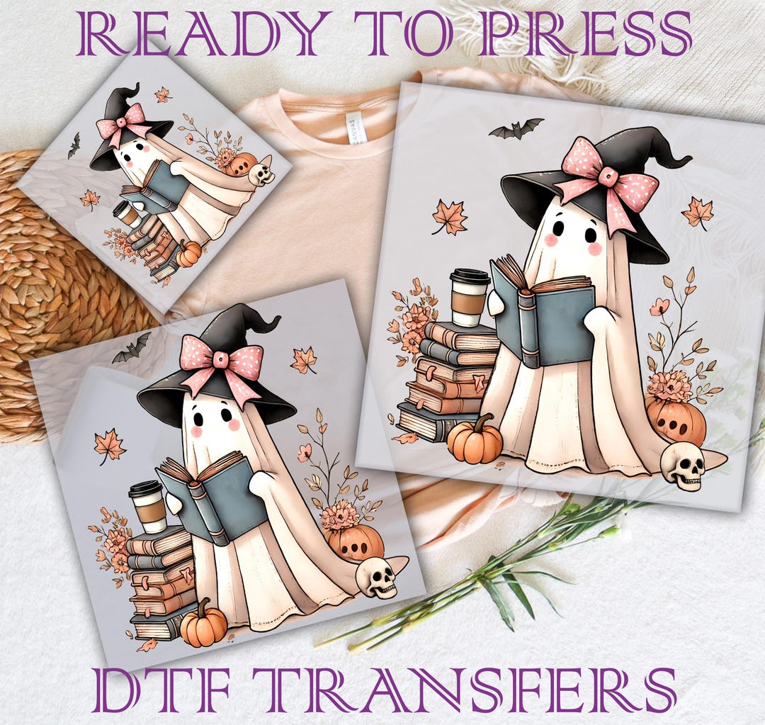 Ghost Reading Book Dtf, Reading Book Ready to Press, Halloween Dtf ...