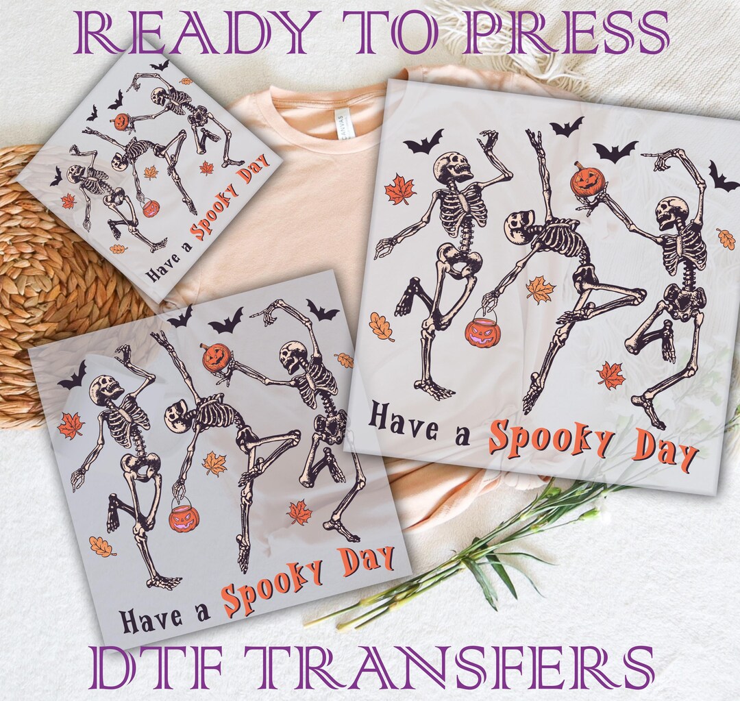 Preppy Dancing Skeletons Read to Press, Have A Spooky Day DTF ...