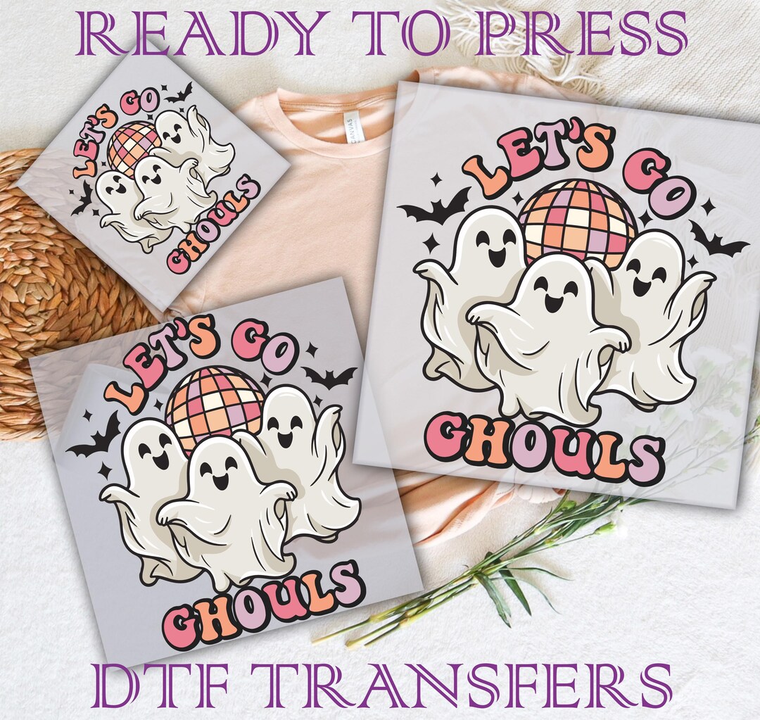 Let’s Go Ghouls Dtf, Retro Halloween DTF Ready to Press, Cute Ghost DTF Prints Heat Transfer ...