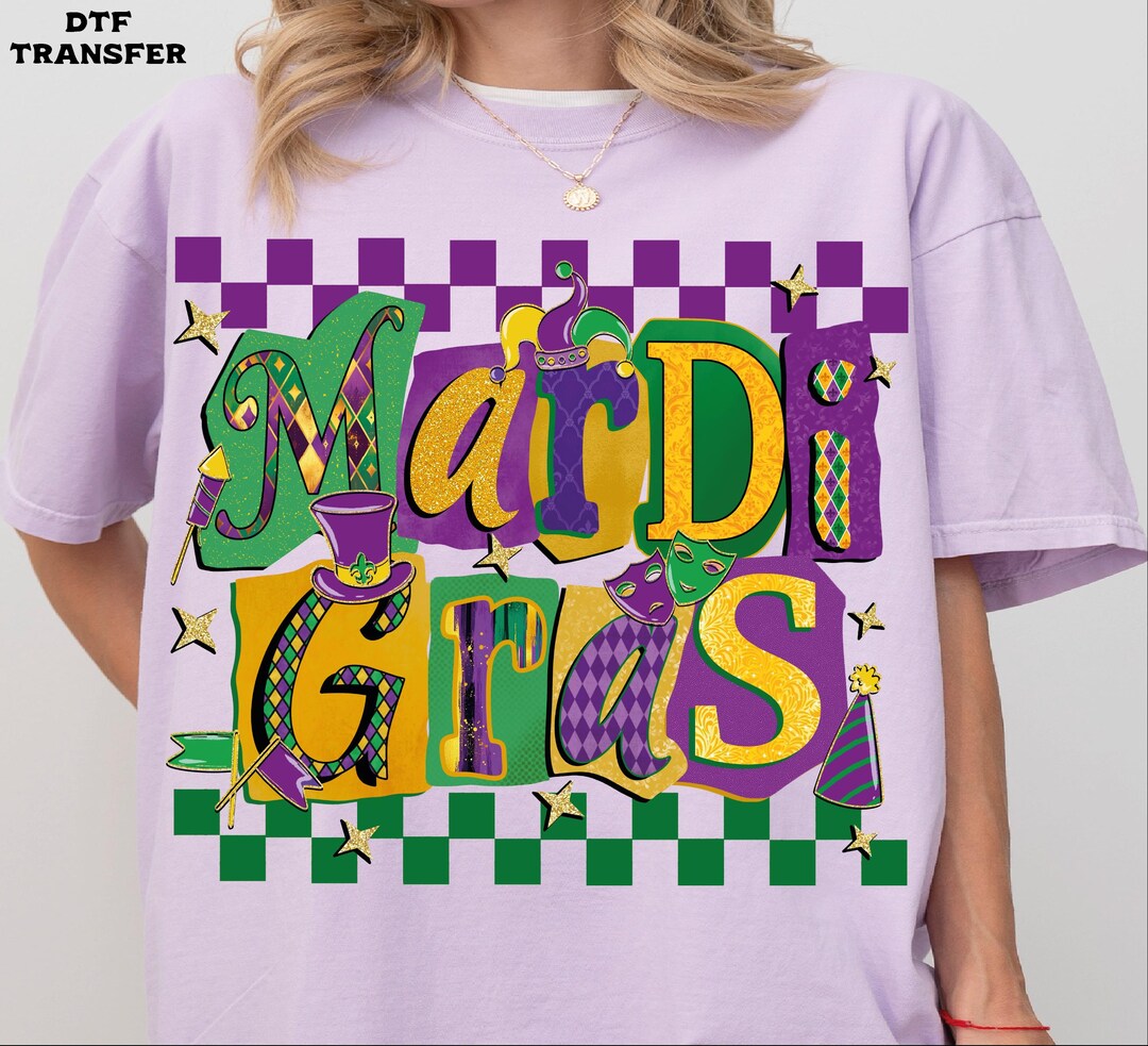 Checkered Mardi Gras Ready to Press, Retro Dtf Transfer - Etsy
