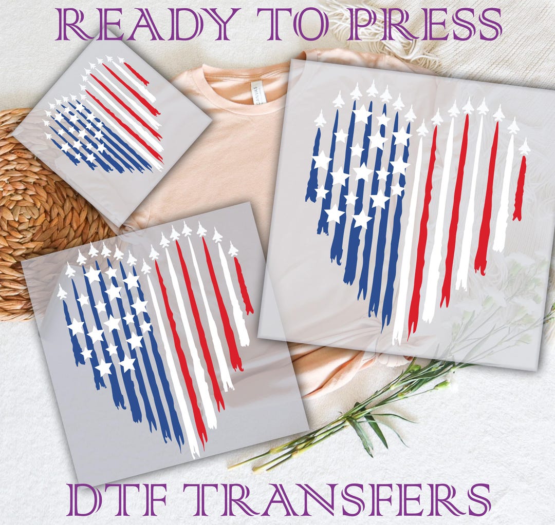 America Patriotic Jets Heart Ready to Press, American Jets Flag DTF ...