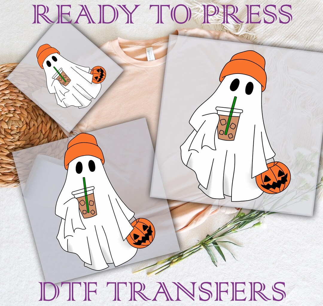 Iced Coffee Ghost Dtf, Cute Ghost Ready to Press, Halloween Ghost Dtf, Ghost DTF Transfers, DTF ...