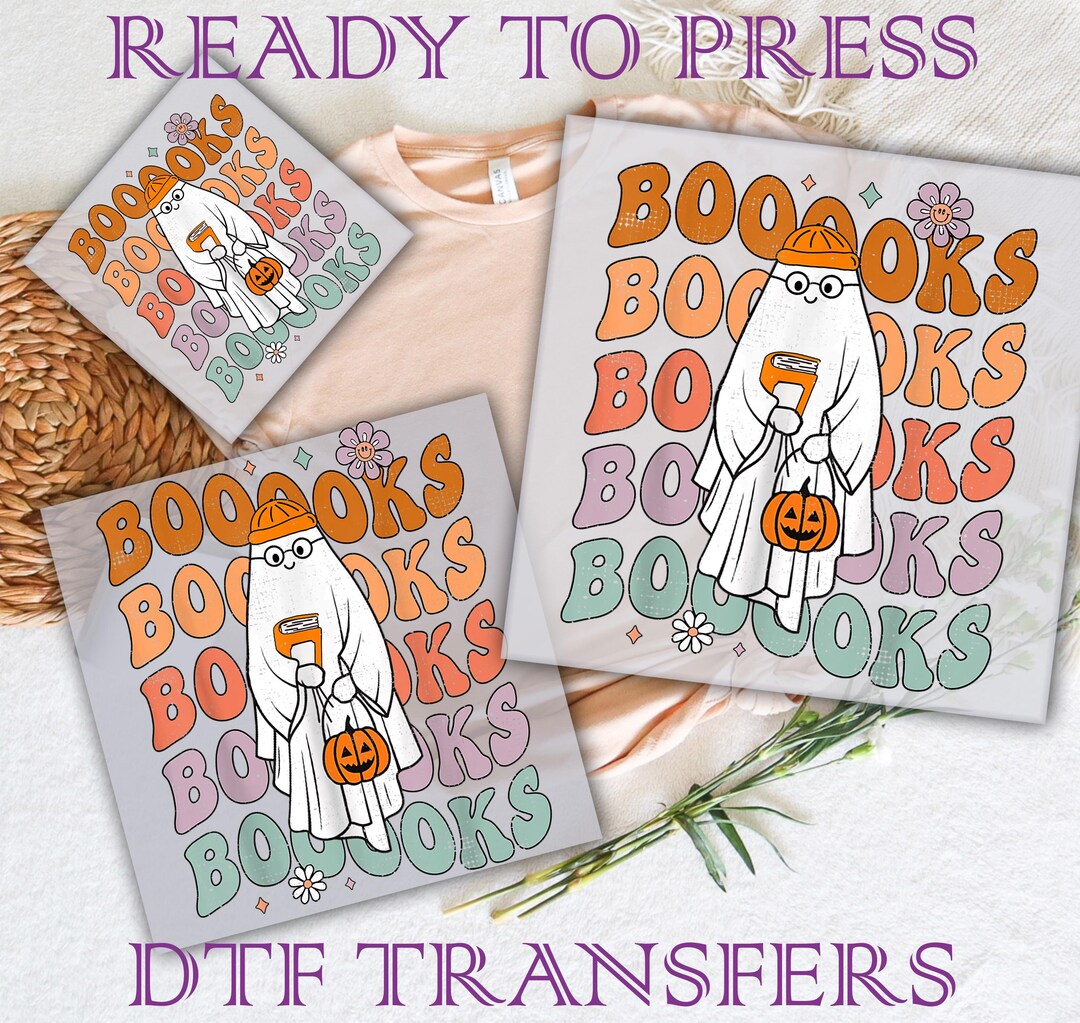 Groovy Halloween Booooks DTF, Ghost Hippie Boo Reading Books Ready to ...