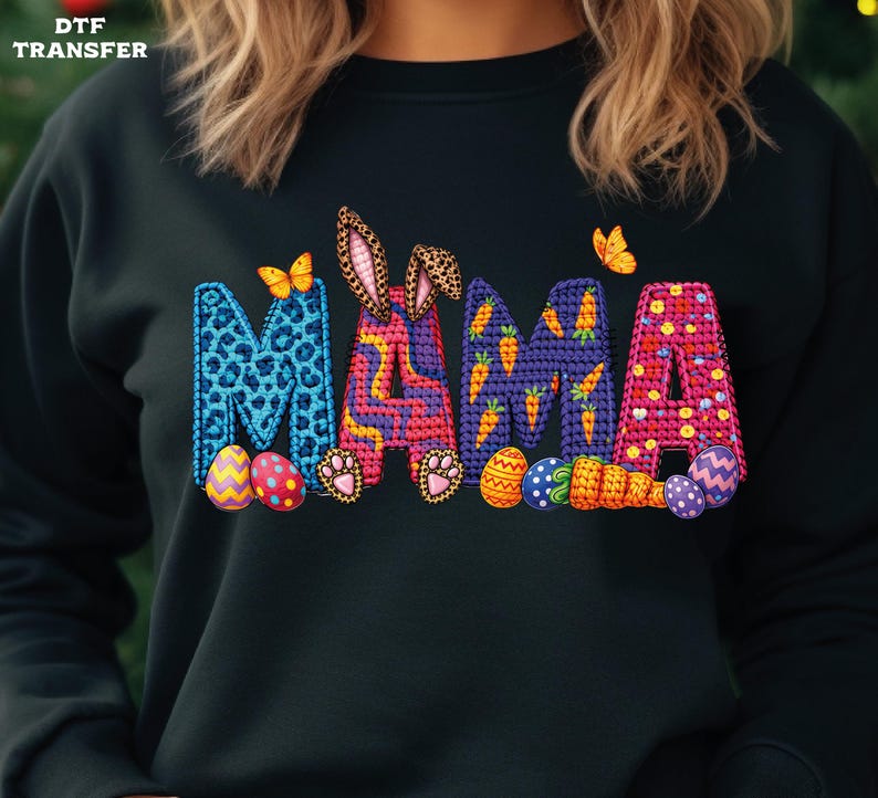 Knitted Easter Mama DTF Transfer, Faux Crochet Style Easter Shirt ...