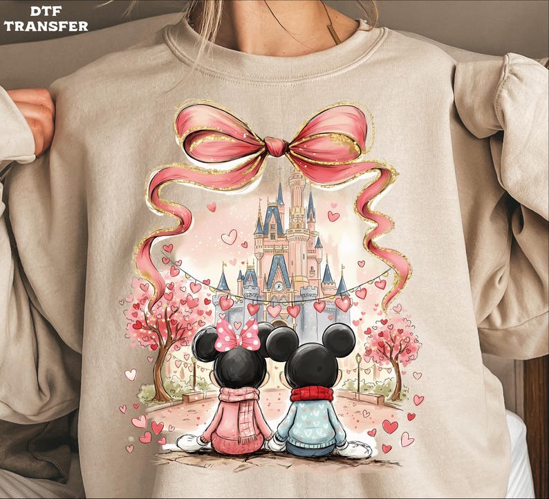 Preppy Mickey and Minnie Valentine's Day DTF Transfer: Glitter Effect ...