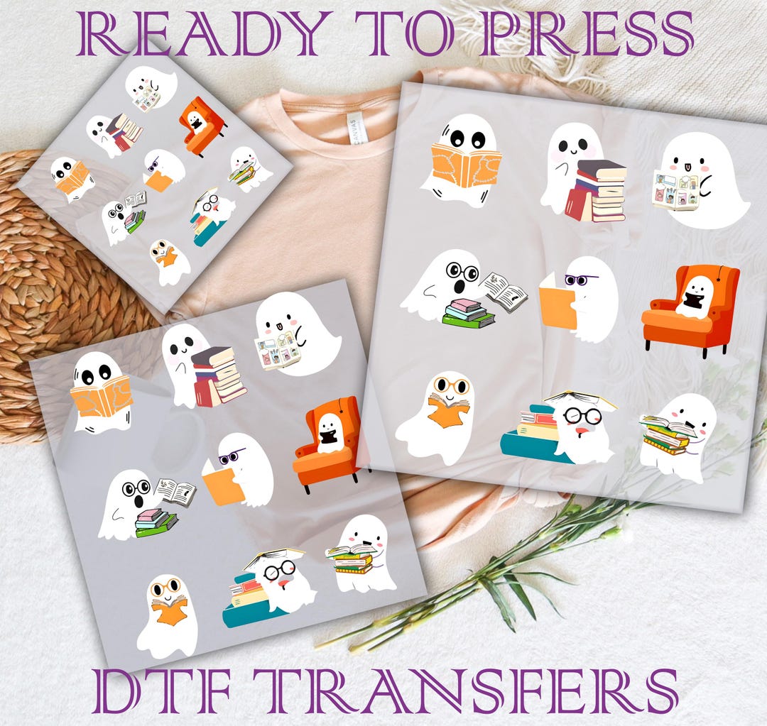 Teacher Ghost Read Book DTF, Cute Halloween Ghost Ready to Press ...