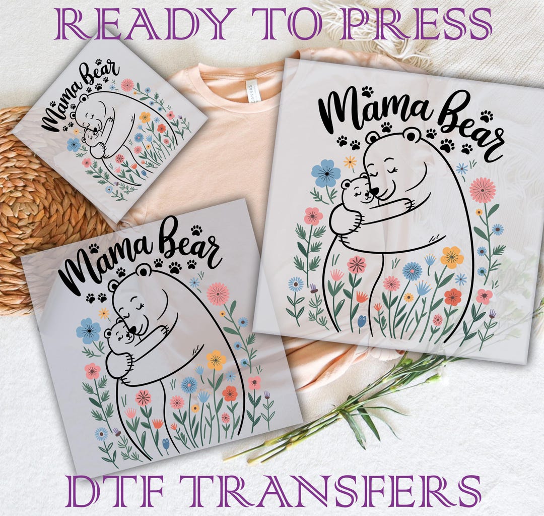 Floral Mama Bear Ready to Press, Bear Mama Dtf Transfers, Mother's Day ...
