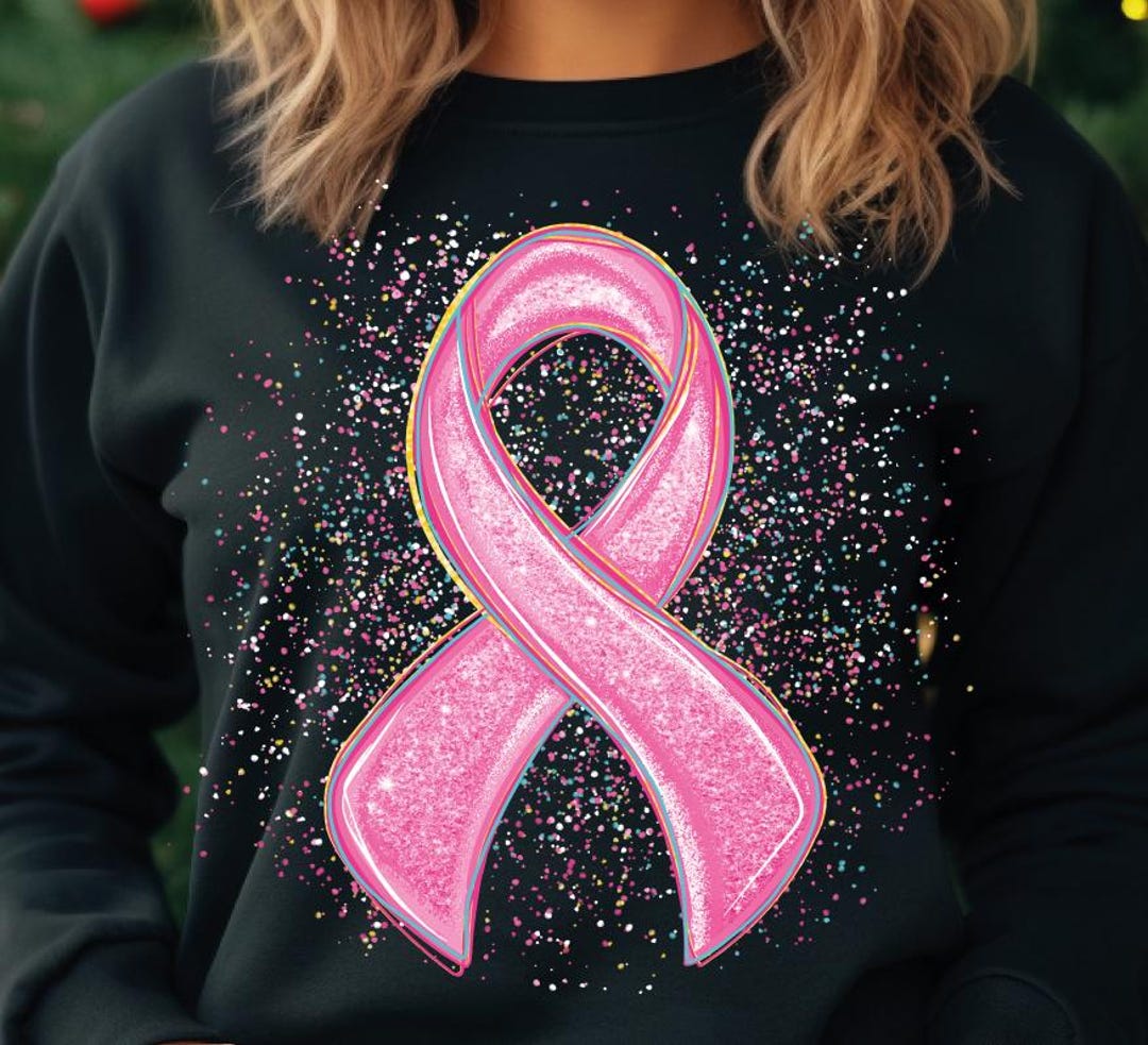 Preppy Ribbon Breast Cancer Awareness DTF Print - Glitter Effect Ribbon ...