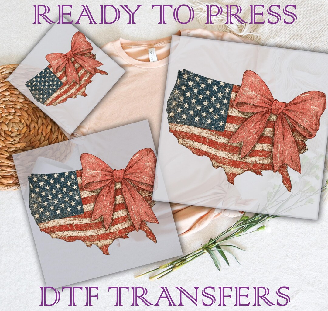 Retro USA Map Patriotic Coquette Ready to Press, American Flag DTF ...