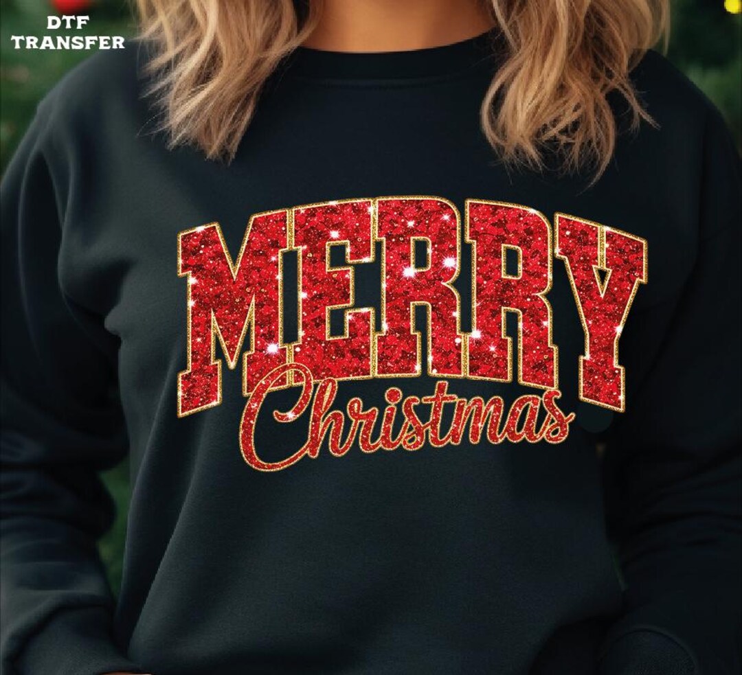 Preppy Merry Christmas Glitter Effect Dtf Transfer: Ready to Press - Etsy
