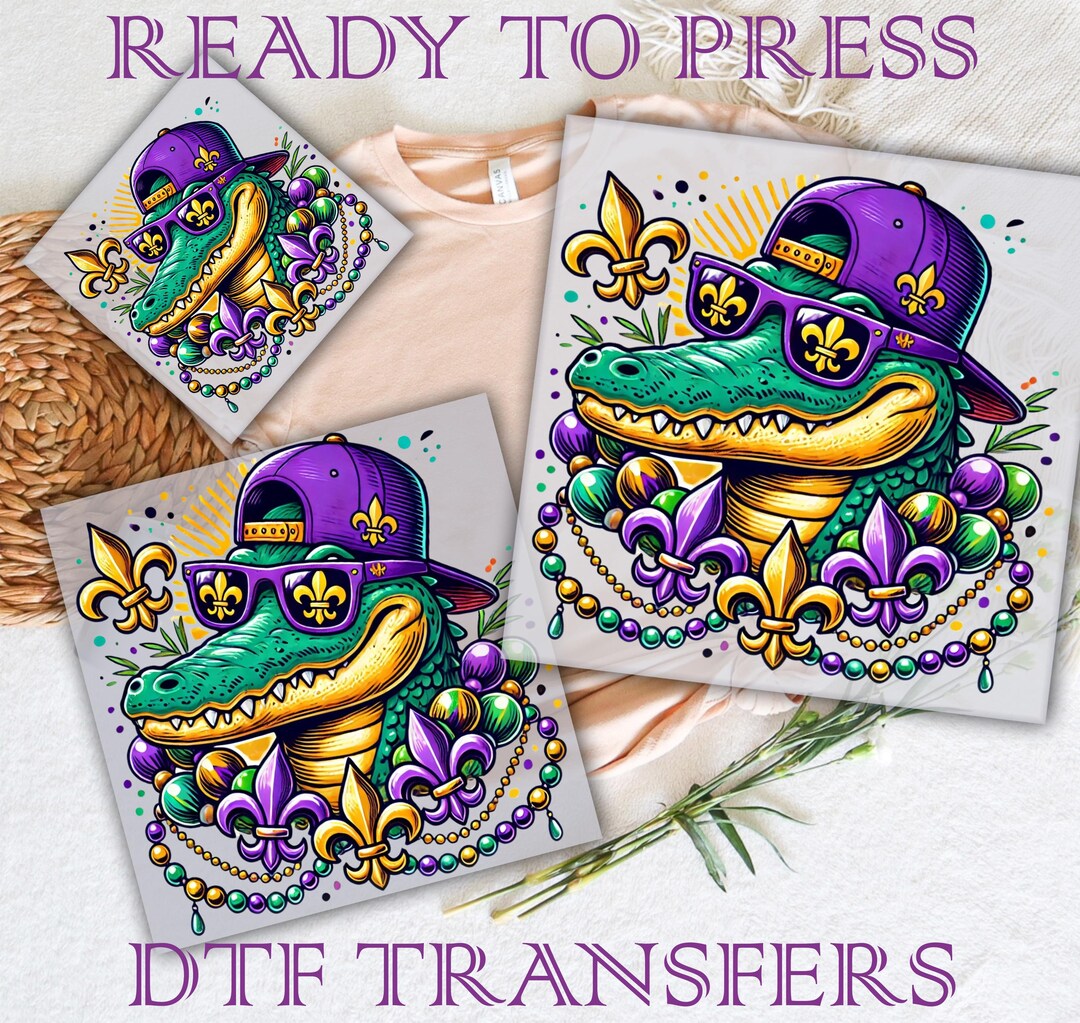 Gator Mardi Gras DTF Transfer, Alligator Heat Press Design - Etsy