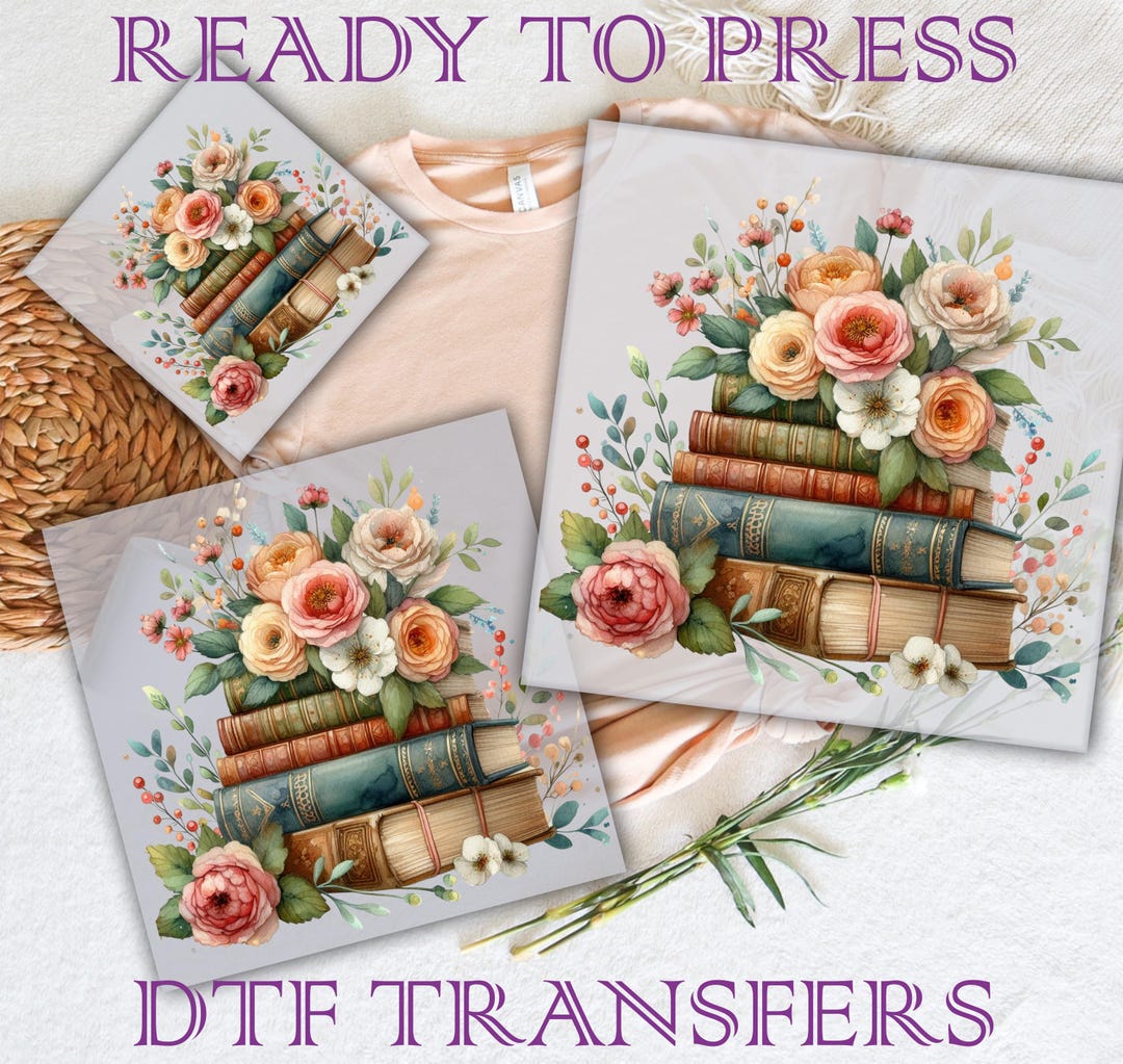 Retro Books With Flowers DTF: Watercolor Teacher Transfer - Etsy
