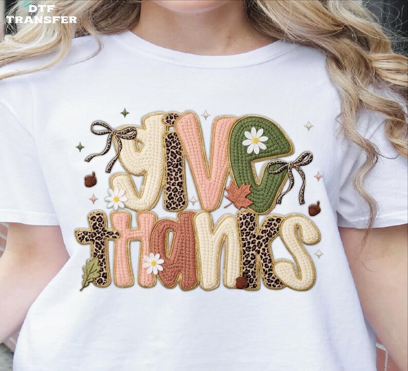 Leopard Give Thanks Faux Crochet Design DTF Transfer - Etsy