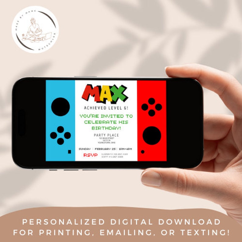 Nintendo Switch Mario Video Game Birthday Party Invite Digital Custom ...
