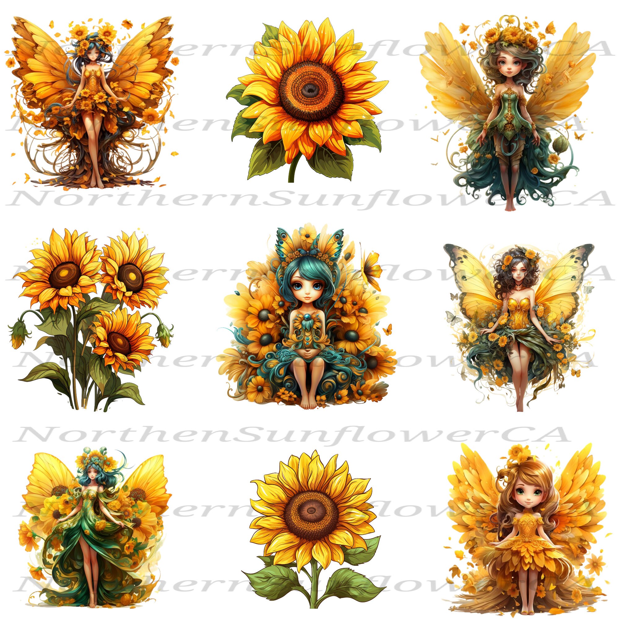 20 Sunflower Goddess Clipart Bundle Crafters DIY, Girls and Flowers PNG ...