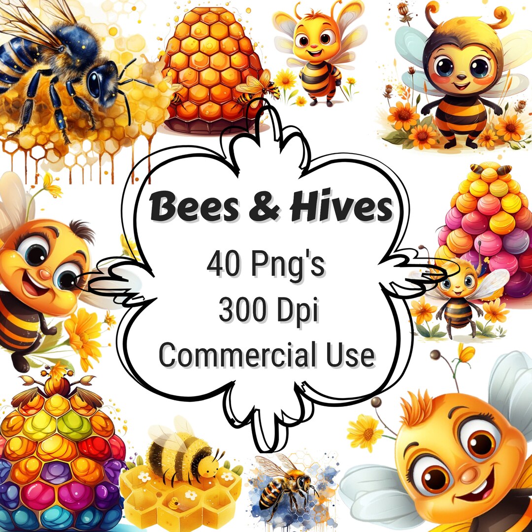 Bees and Hives Clipart Bundle, Spring Honeybee Graphics (PNG ...