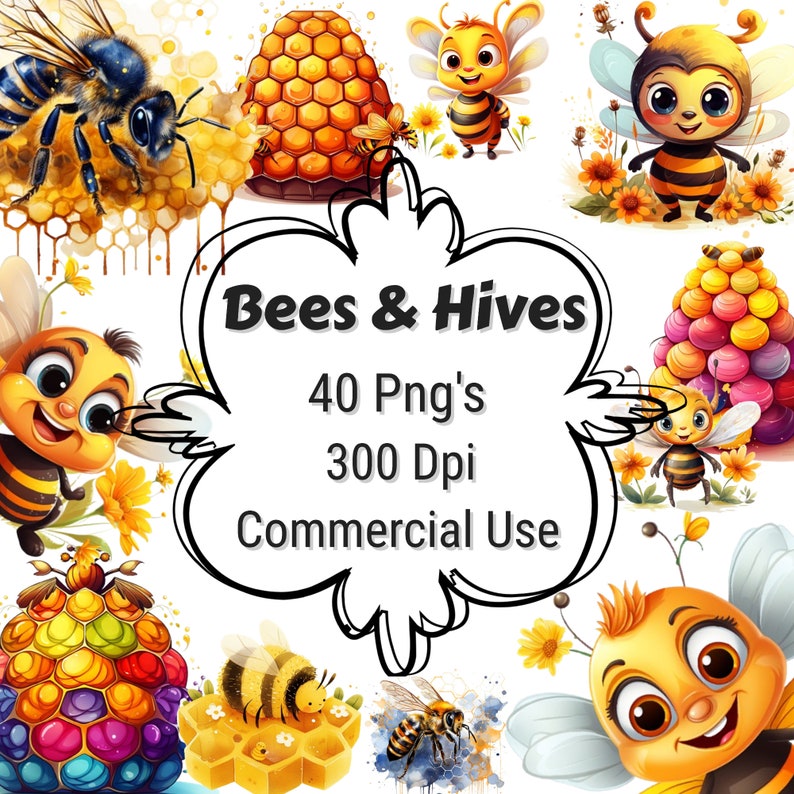 Bees & Hives Clipart Png Instant Download, Transparent, Sublimation ...