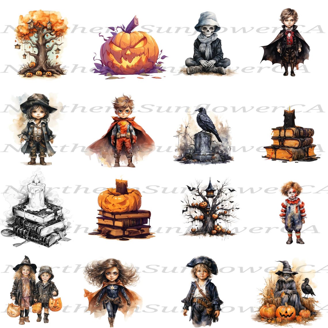 Halloween Fun Clipart and Digital Paper Bundle 83 Pngs Transparent ...