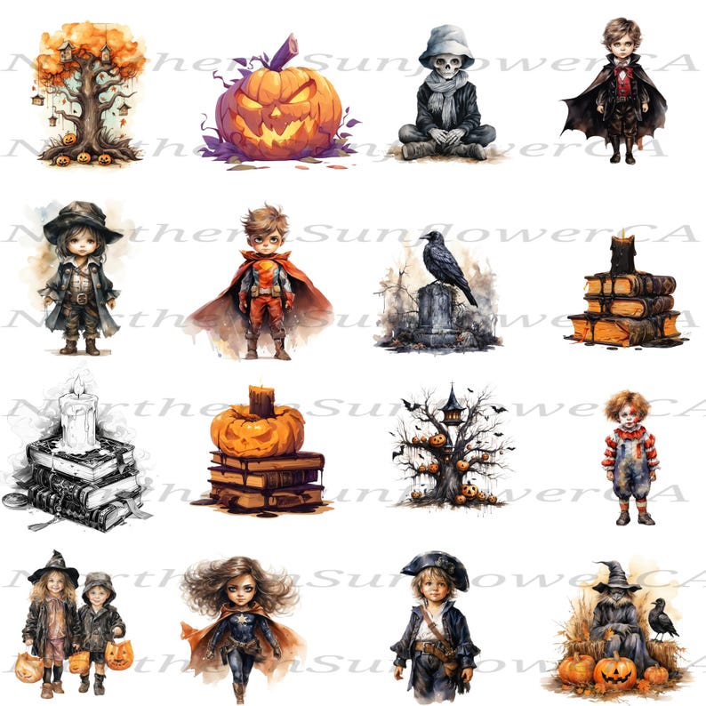 Halloween Fun Clipart and Digital Paper Bundle 83 Pngs Transparent ...