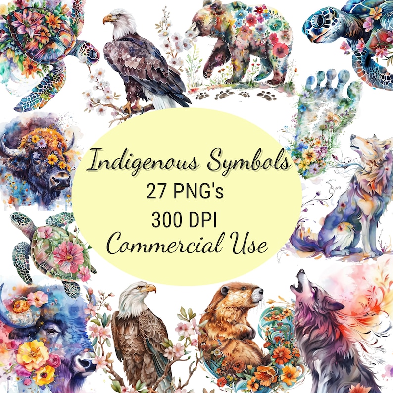 Indigenous Animal Symbol Clipart: Eagle, Wolf, Bear (PNG Digital ...