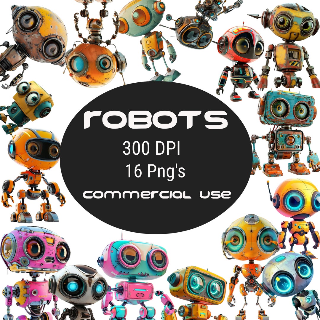 Robot Clipart Bundle, PNG Images, Commercial Use (digital Download) - Etsy