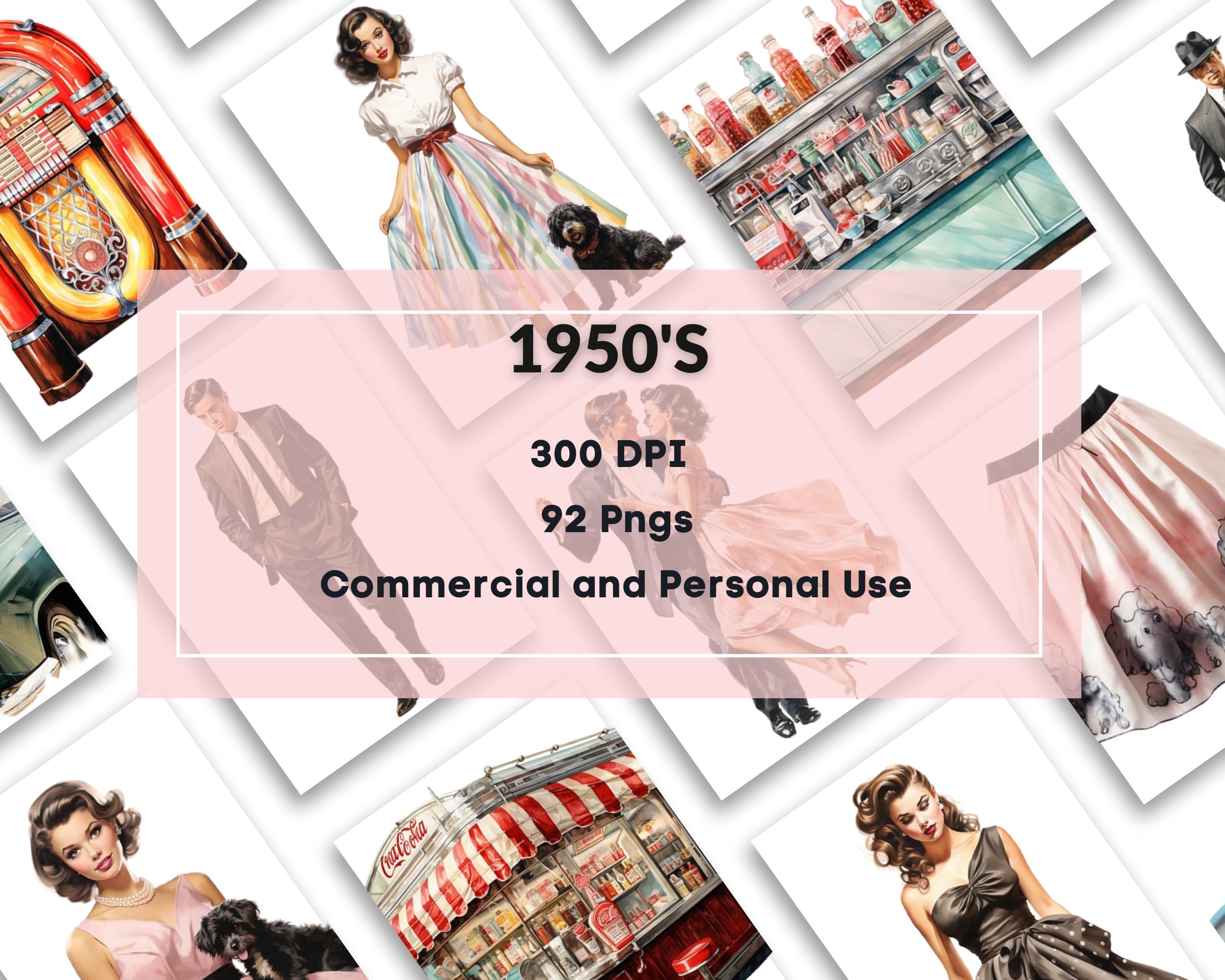 1950s Clipart Bundle: Retro Diner, Jukebox, & Cars (PNG Digital ...
