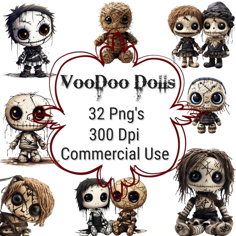 Voodoo Doll Clipart Png Bundle Digital Download Spooky Gothic Halloween ...