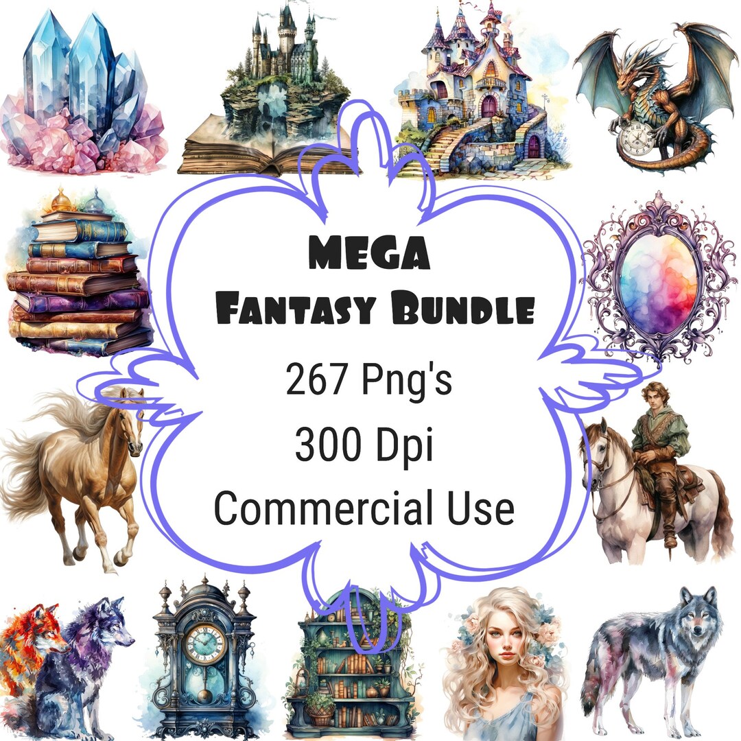 267 Mega Png Fantasy Bundle Clipart, Crafts, Fairy Tale, Watercolor ...