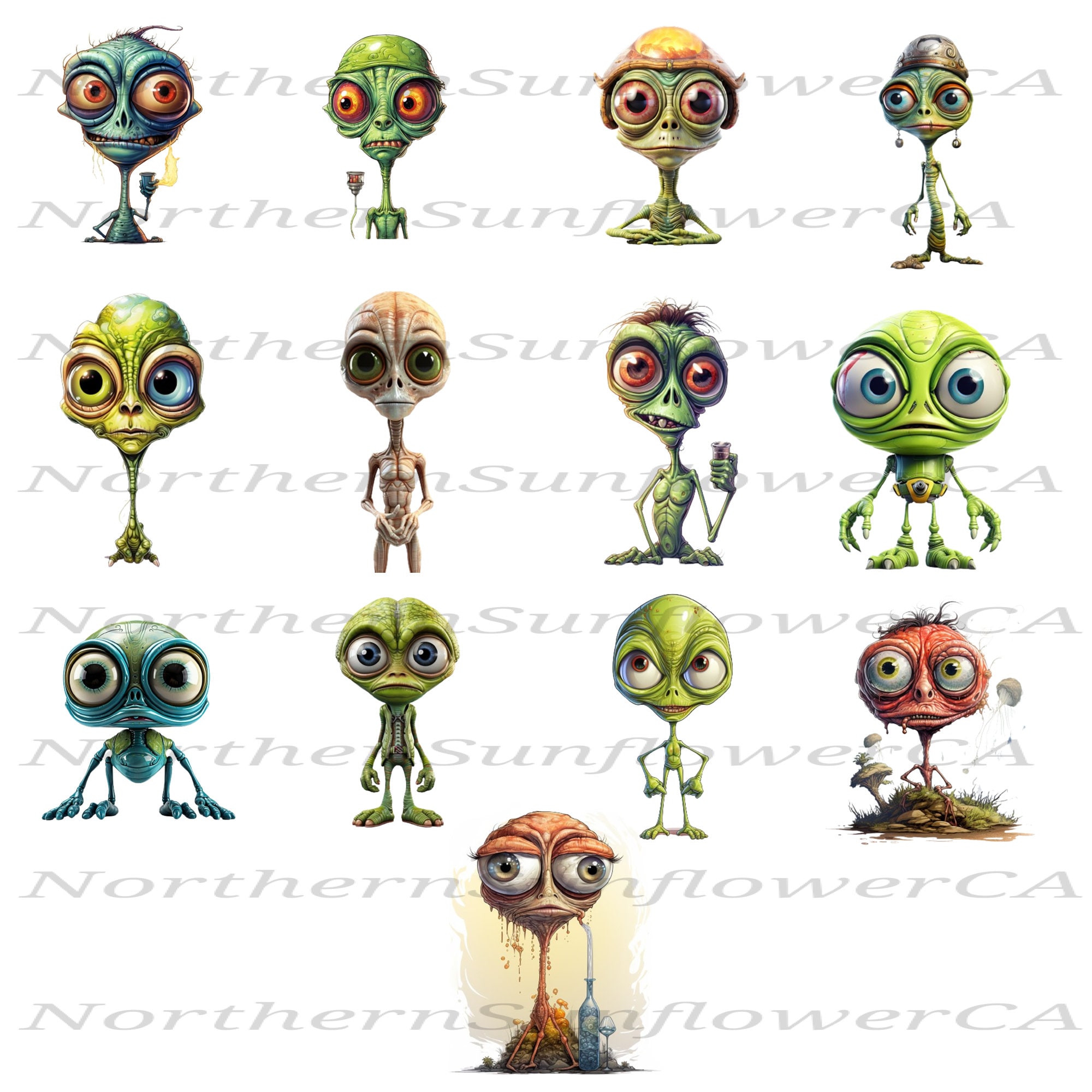 Aliens, UFO PNG Clipart Bundle, Transparent Cartoon Illustrations ...