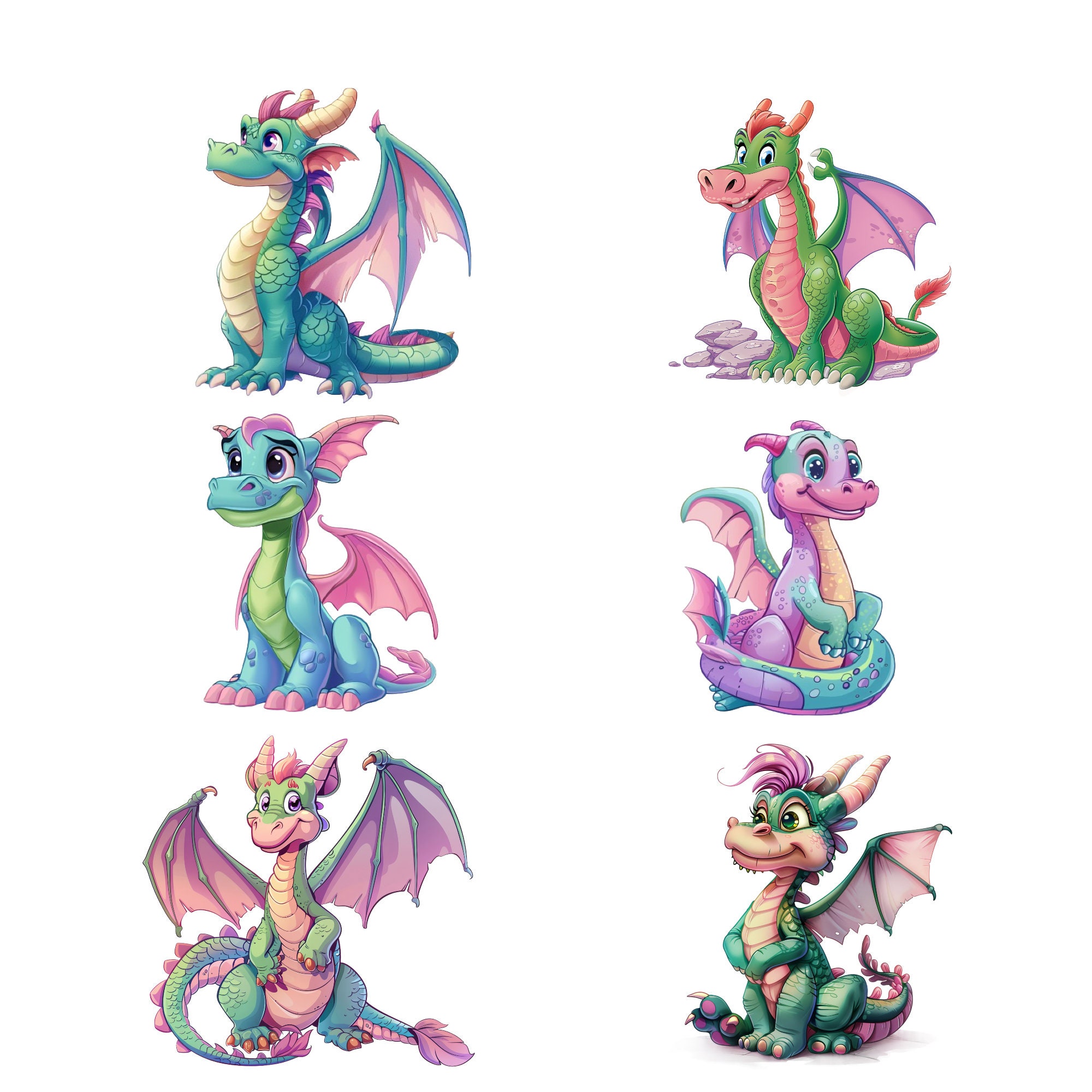 Cute Dragons: Digital Clipart Bundle, Instant Download PDF, Commercial ...