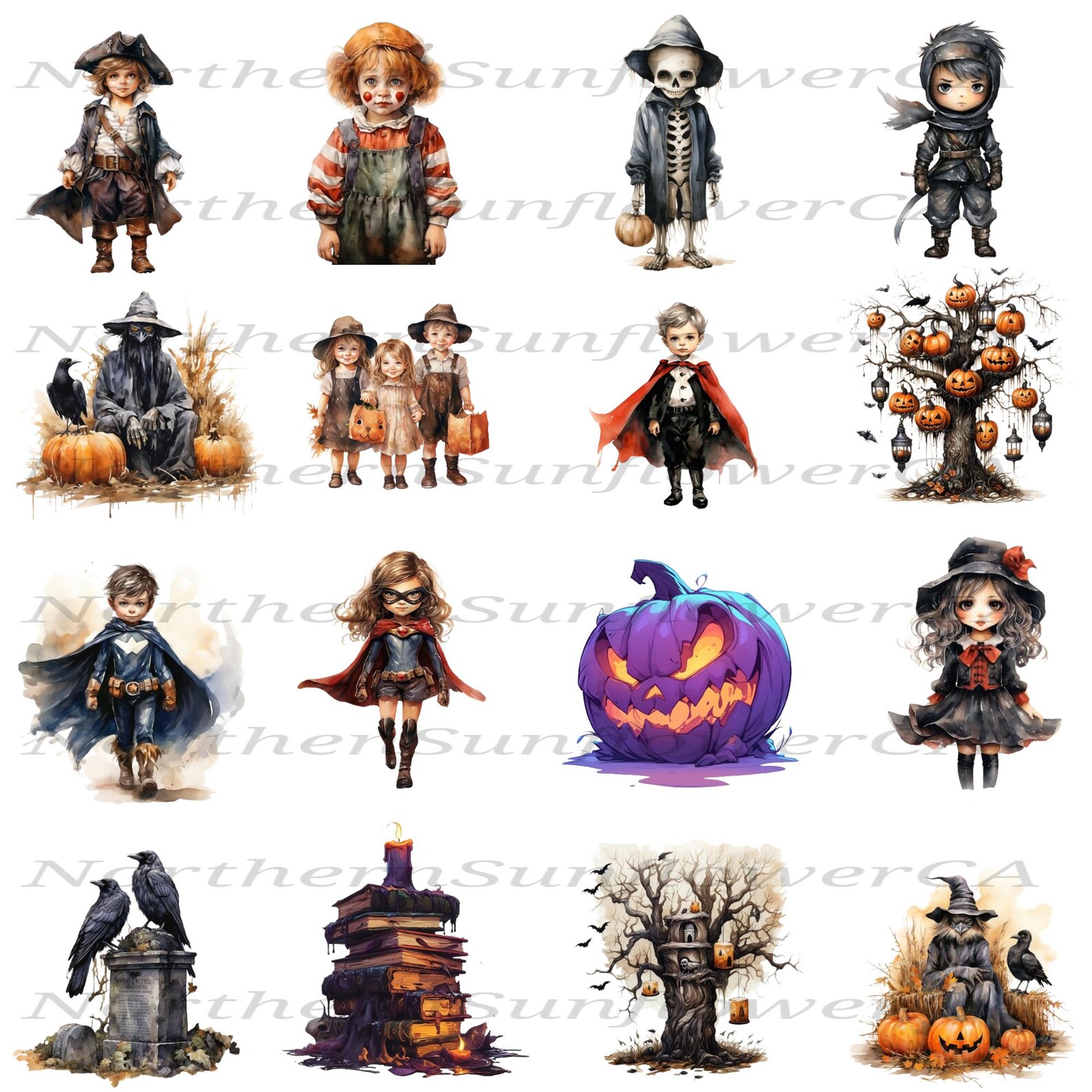 Halloween Fun Clipart and Digital Paper Bundle 83 Pngs Transparent ...