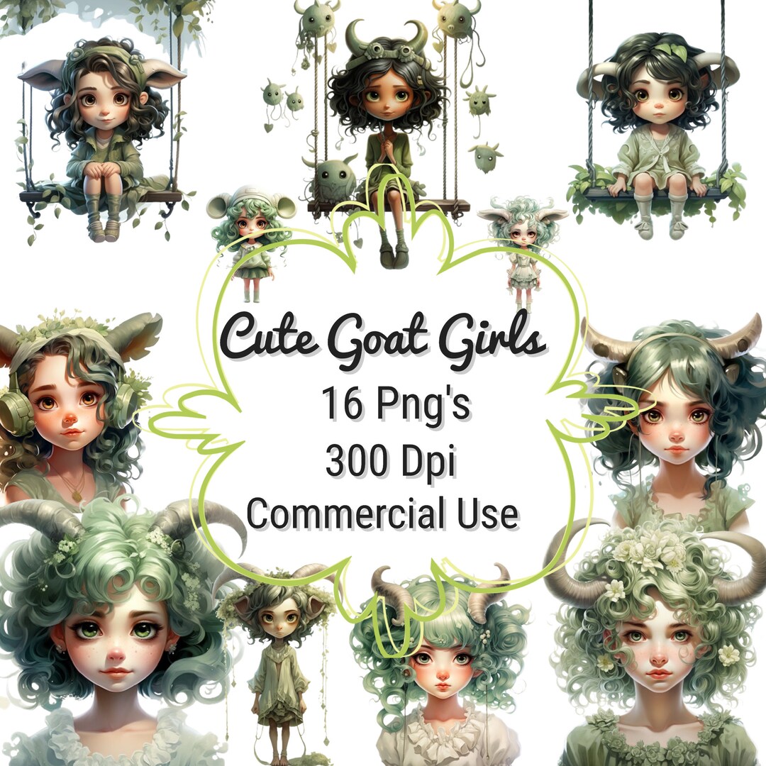 Cute Goat Girls Clipart, Sublimation Designs, Prints, Transparent ...