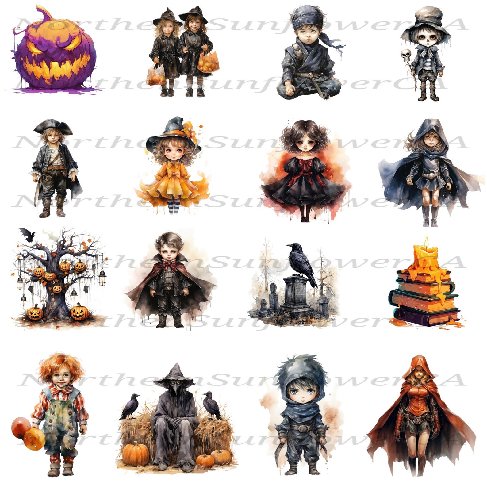 Halloween Fun Clipart and Digital Paper Bundle 83 Pngs Transparent ...