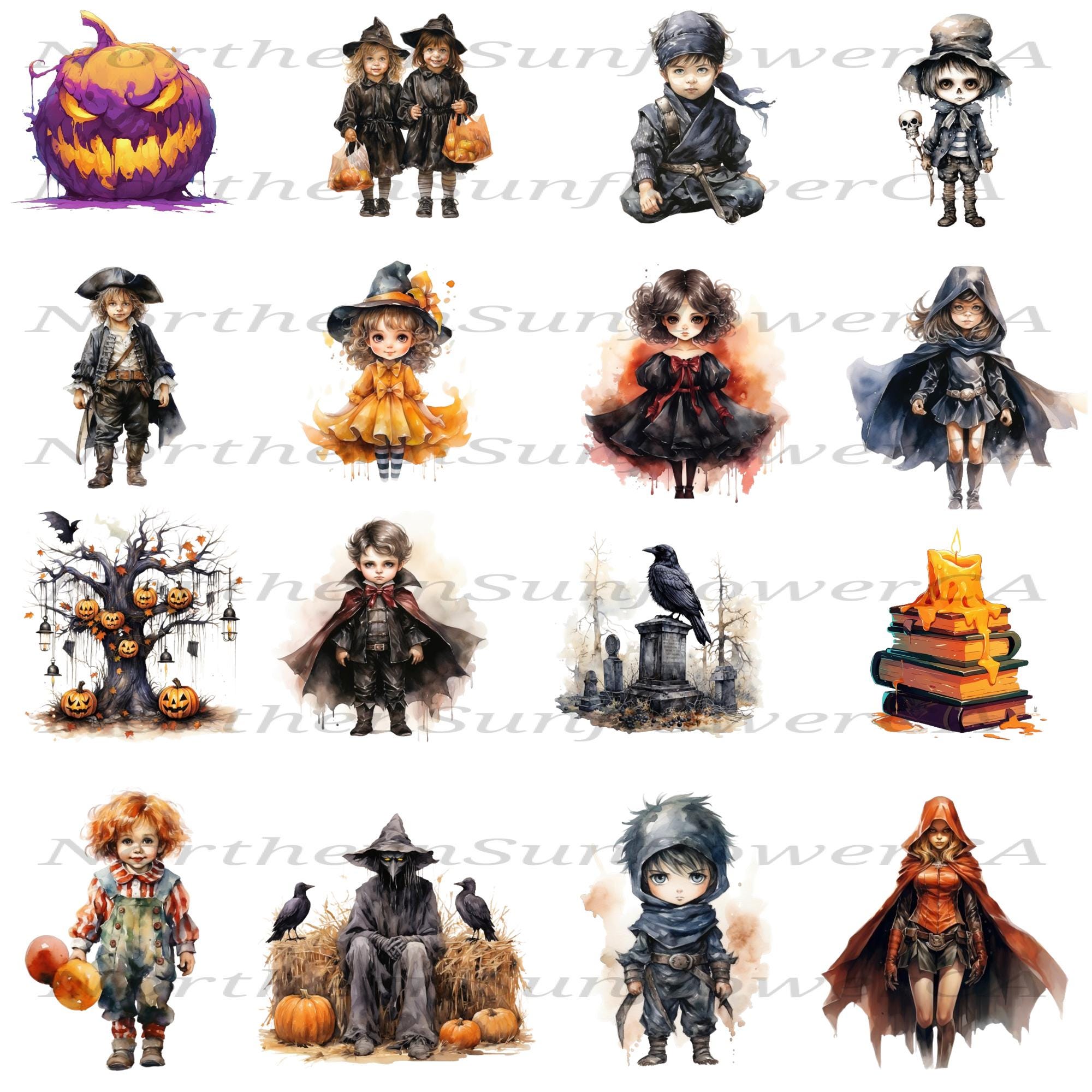 Halloween Fun Clipart and Digital Paper Bundle 83 Pngs Transparent ...