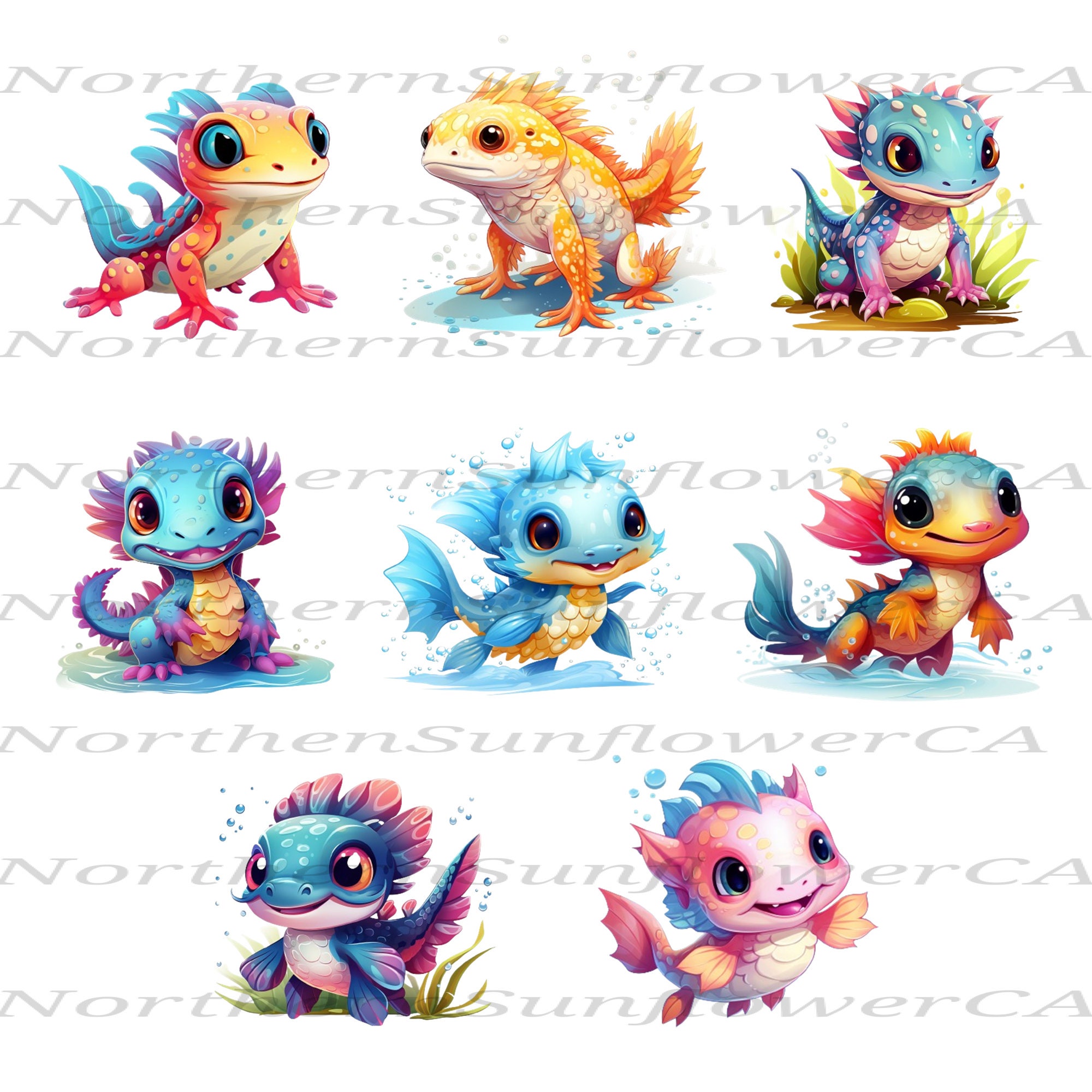 Axolotl, Clipart Bundle, Png, Sea Animal, Wall Art, Birthday Invitation ...