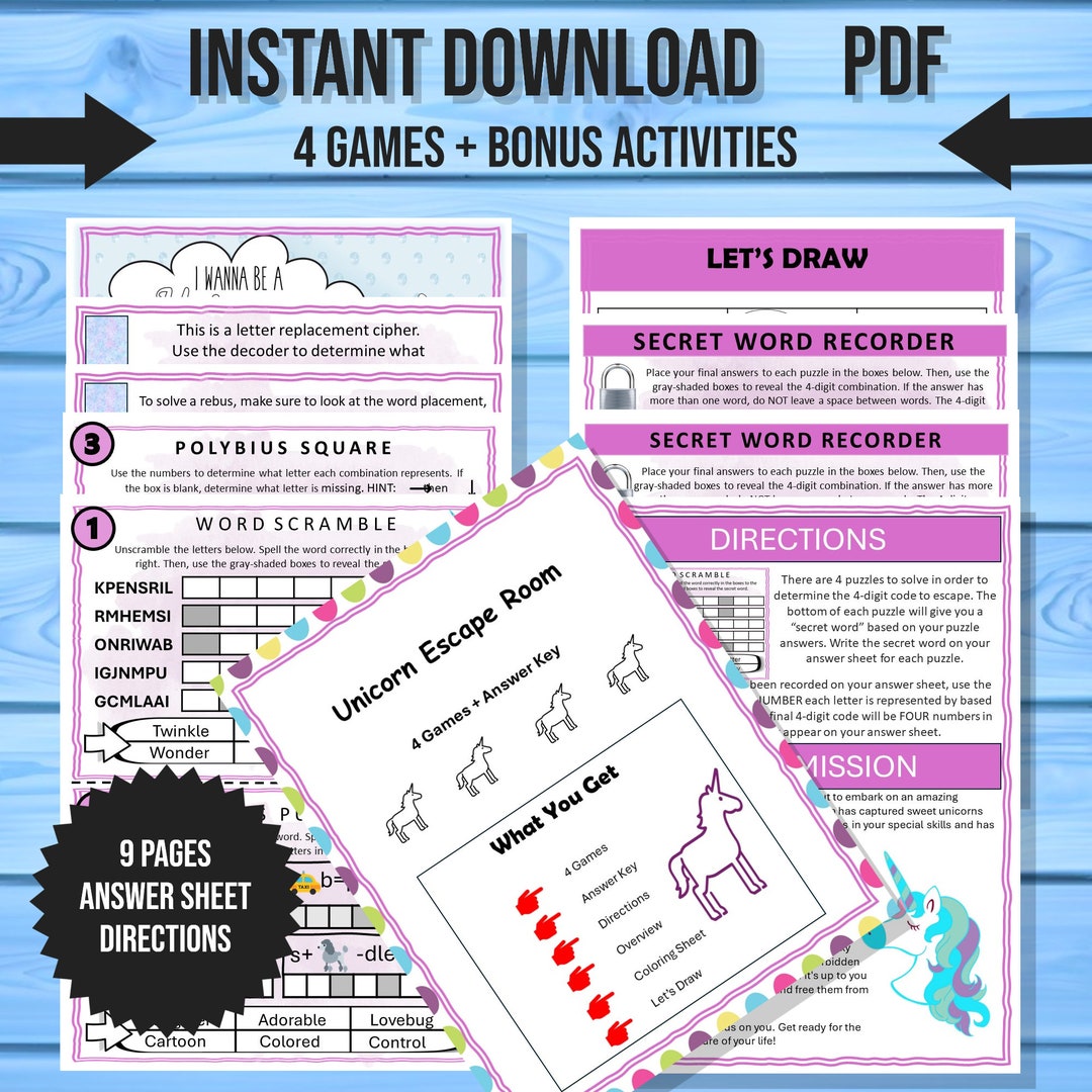 Unicorn Adventure: Magical Escape Room for Kids 7-9, Instant Download ...