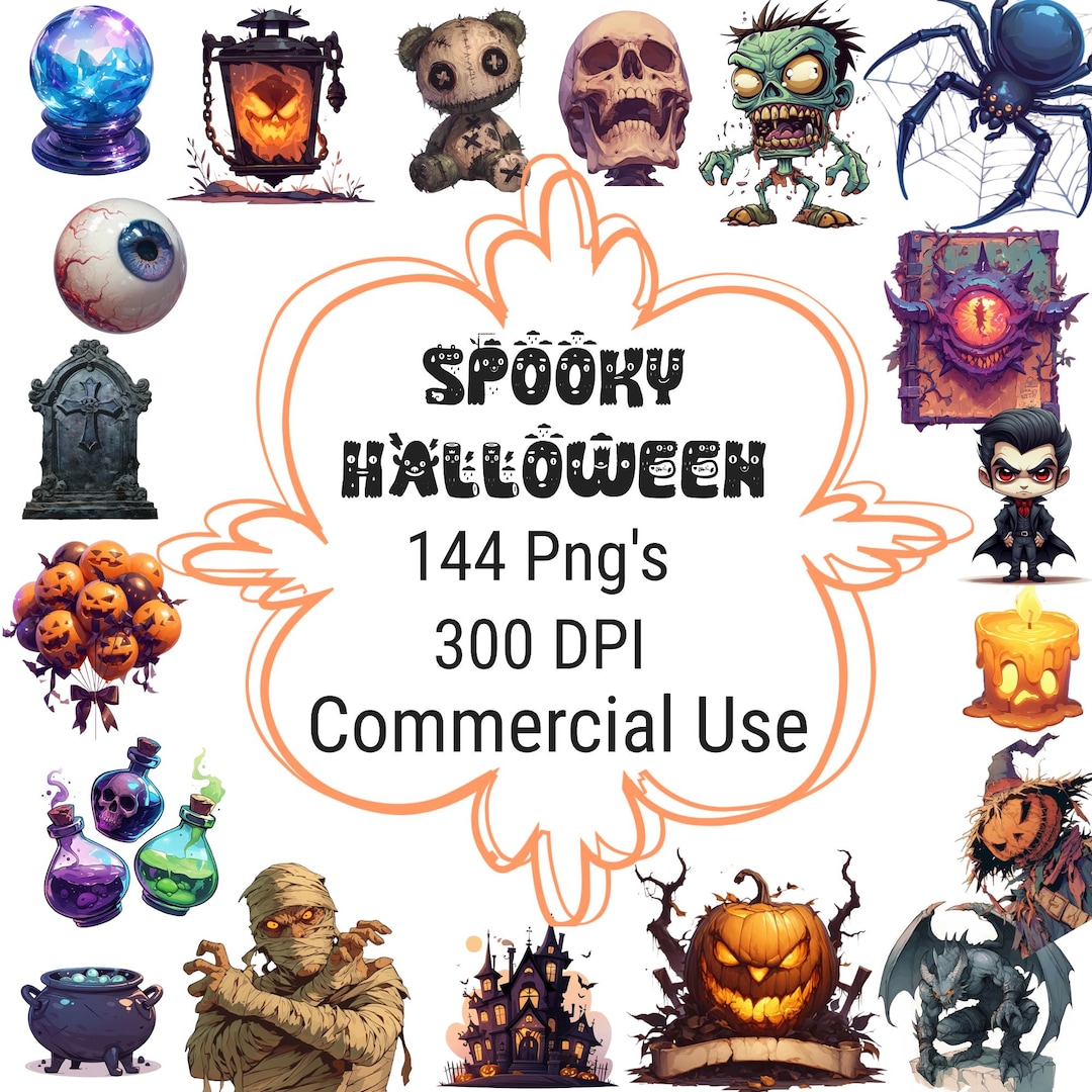 Spooky Halloween Clipart Bundle, 144 PNG Graphics (digital Download) - Etsy