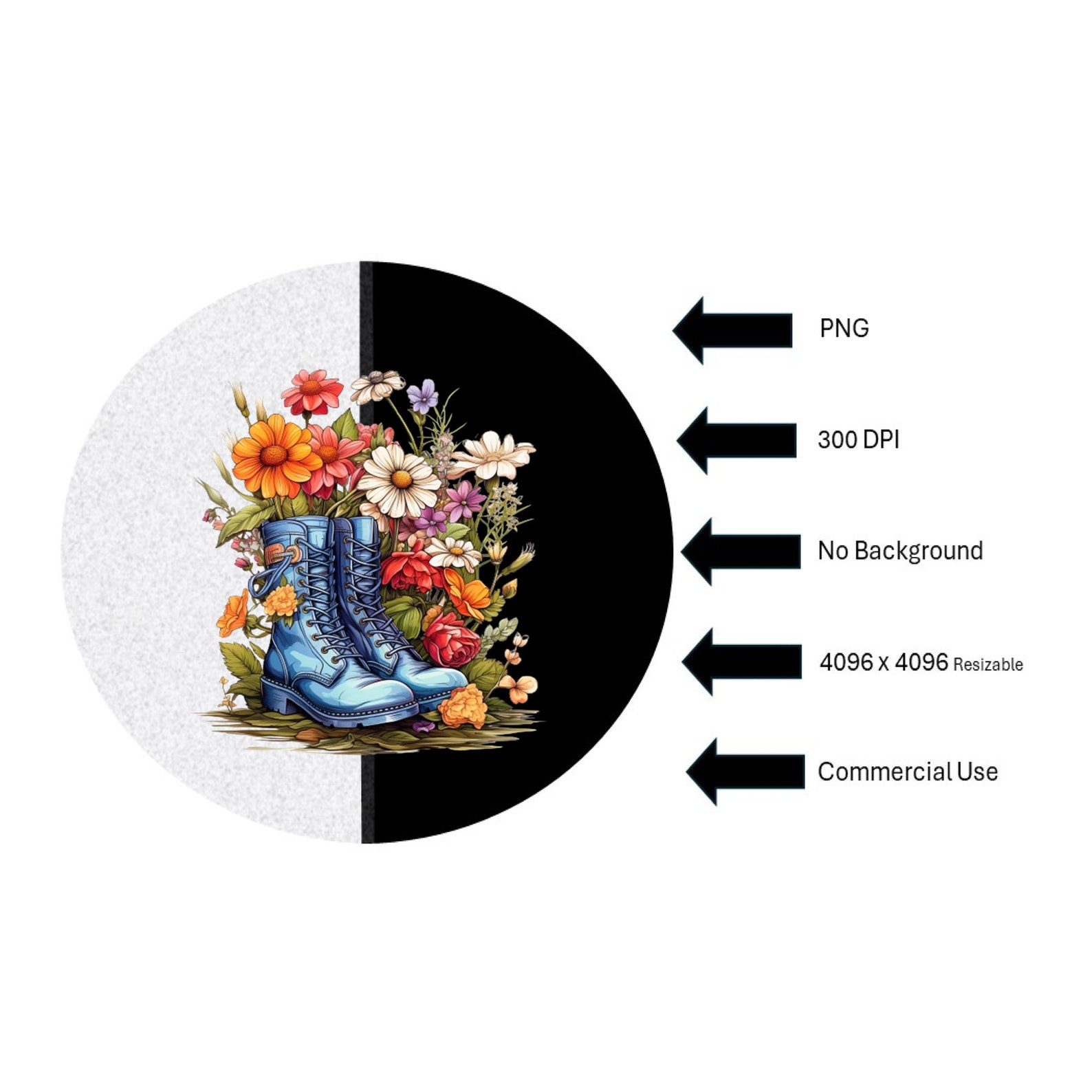 12 Garden Boots With Flowers Png Clipart Bundle, Digital Download ...