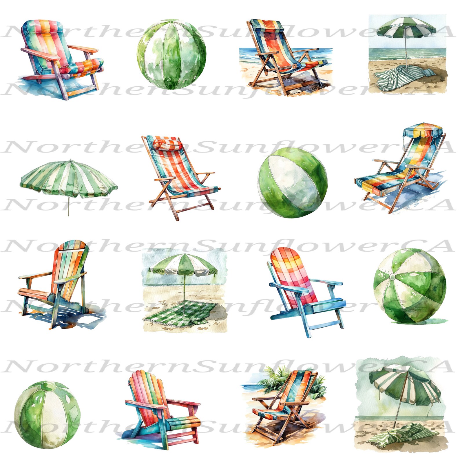 80 Beach Days Png Clipart Bundle for Crafts, 300 Dpi Image Scrapbooking ...
