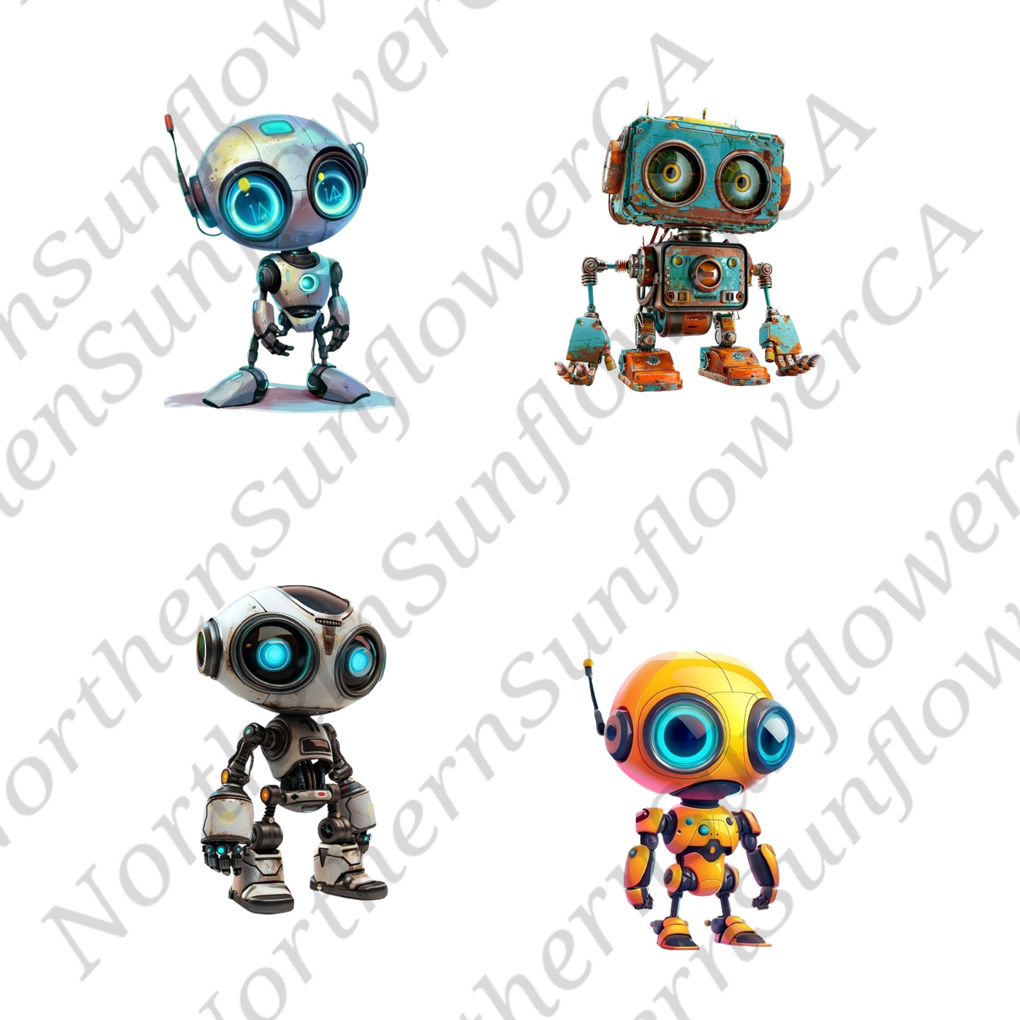 Robot Clipart, Transparent PNG Clipart Bundle, Instant Download, Kids ...