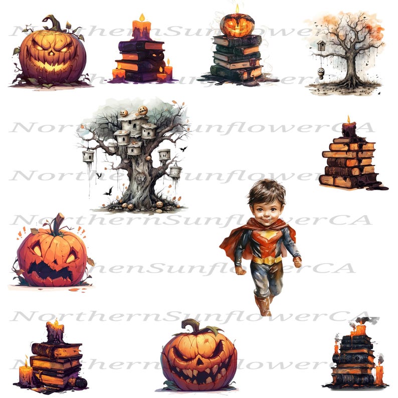 Halloween Clipart & Digital Paper Bundle: Spooky Graphics (300 DPI ...