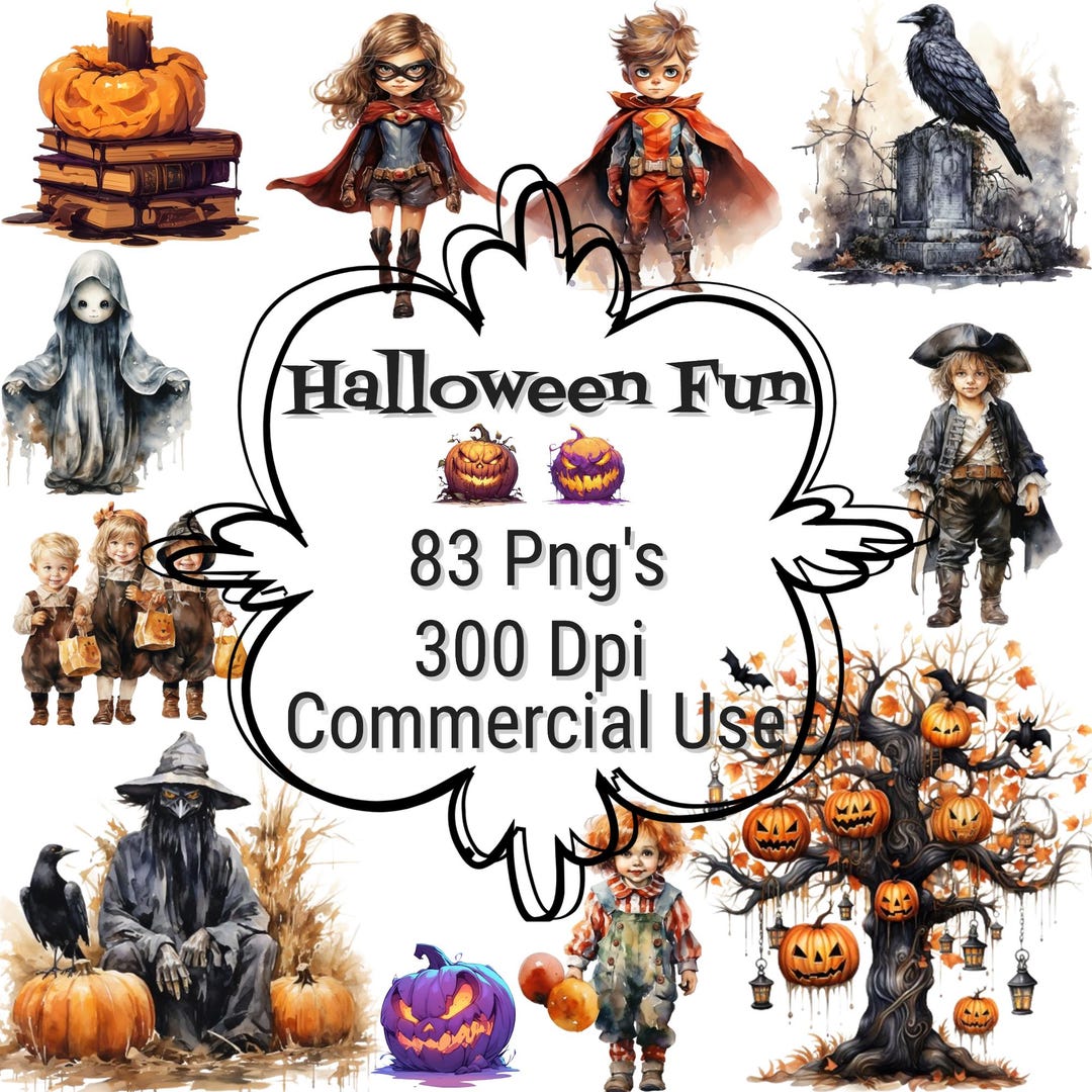 Halloween Fun Clipart and Digital Paper Bundle 83 Pngs Transparent ...