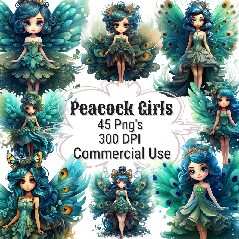 Peacock Girls PNG Clipart Bundle, Instant Download, T-shirt, Cards ...