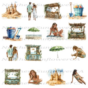 80 Beach Days Png Clipart Bundle for Crafts, 300 Dpi Image Scrapbooking ...