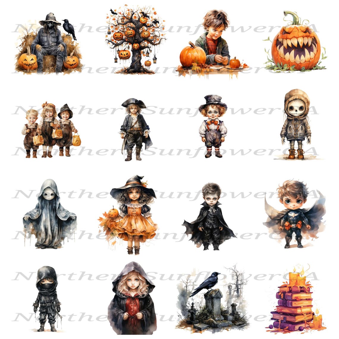 Halloween Fun Clipart and Digital Paper Bundle 83 Pngs Transparent ...